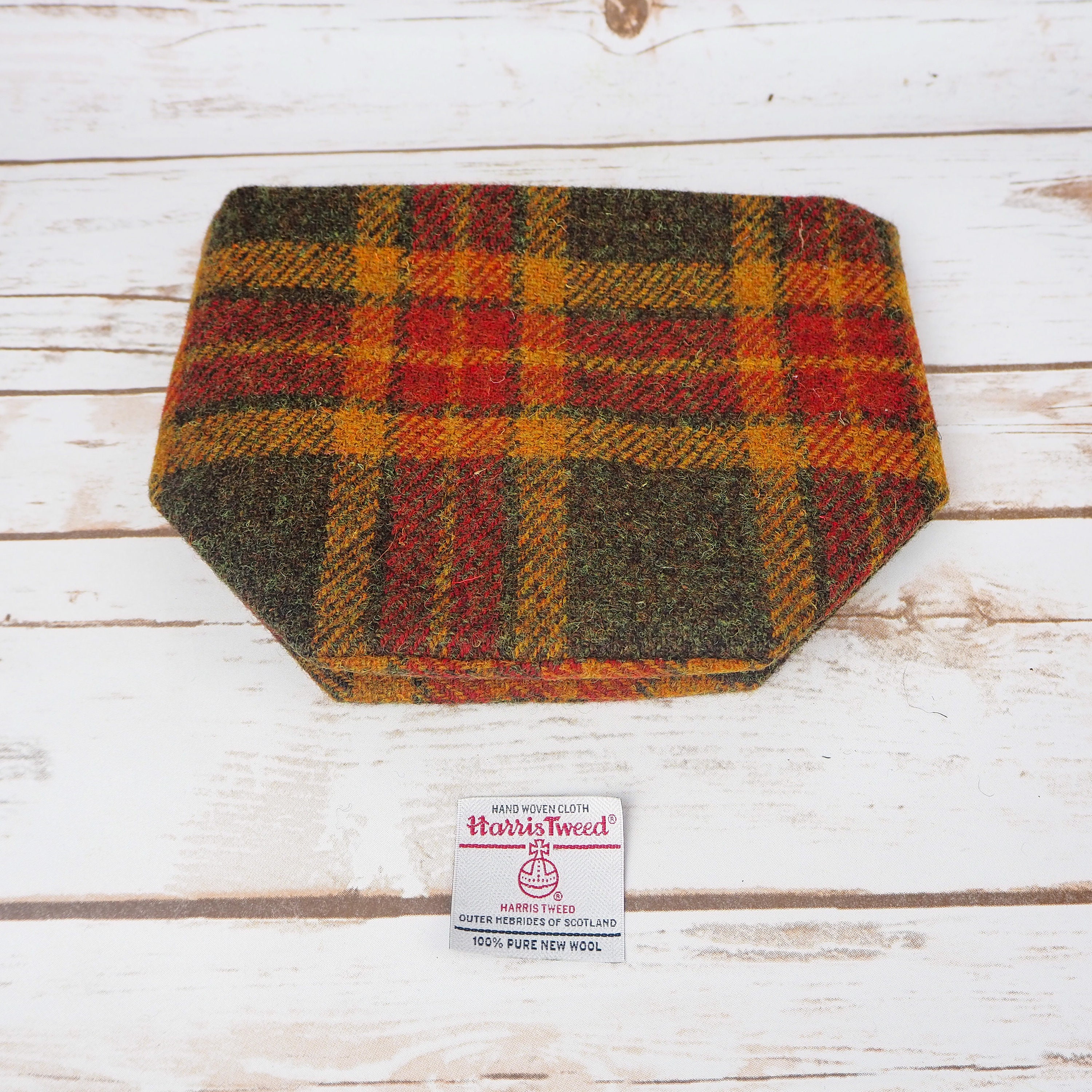 Medium Fabric Pot in Green Tartan Harris Tweed