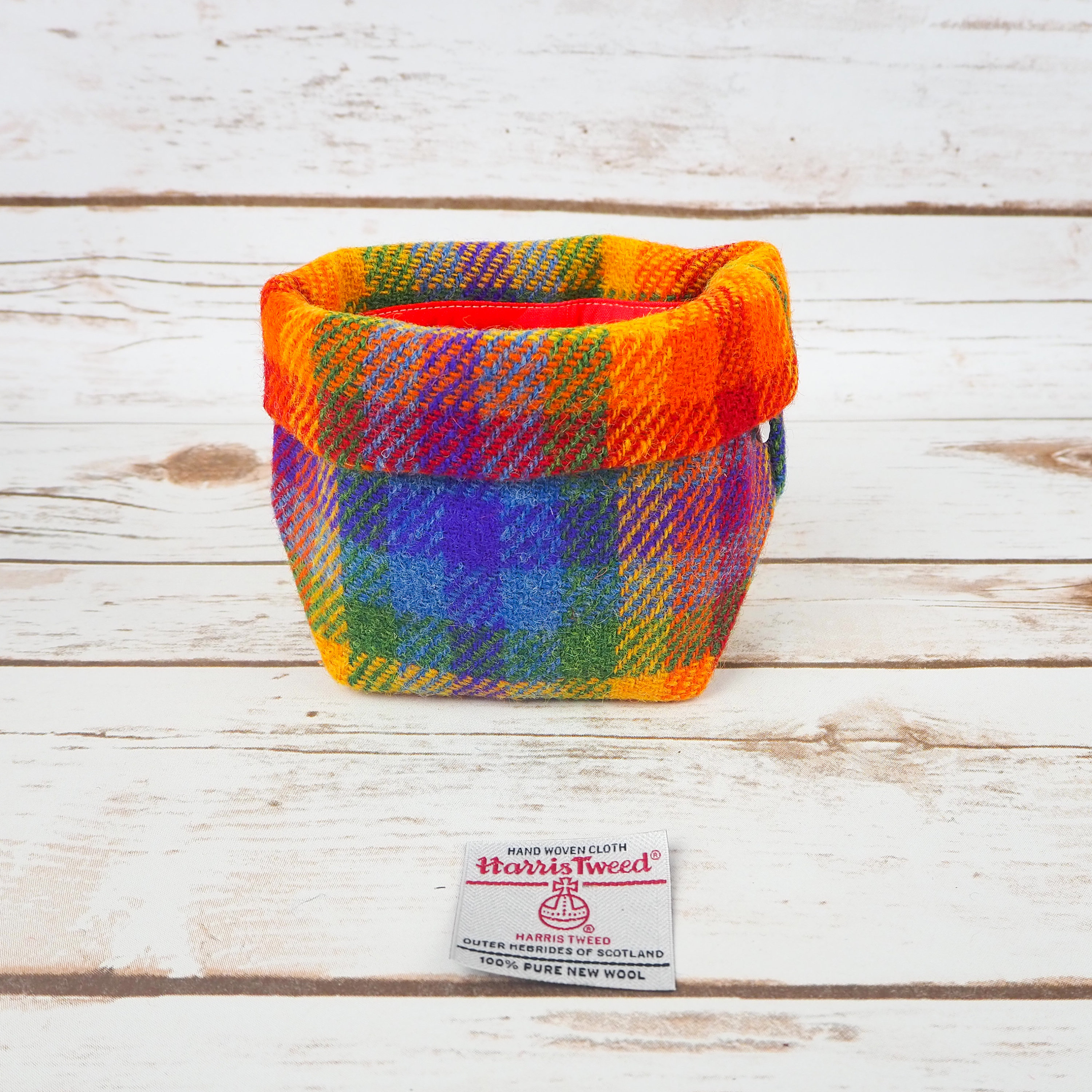 Small Fabric Pot in Rainbow Check Tartan Tartan Harris Tweed