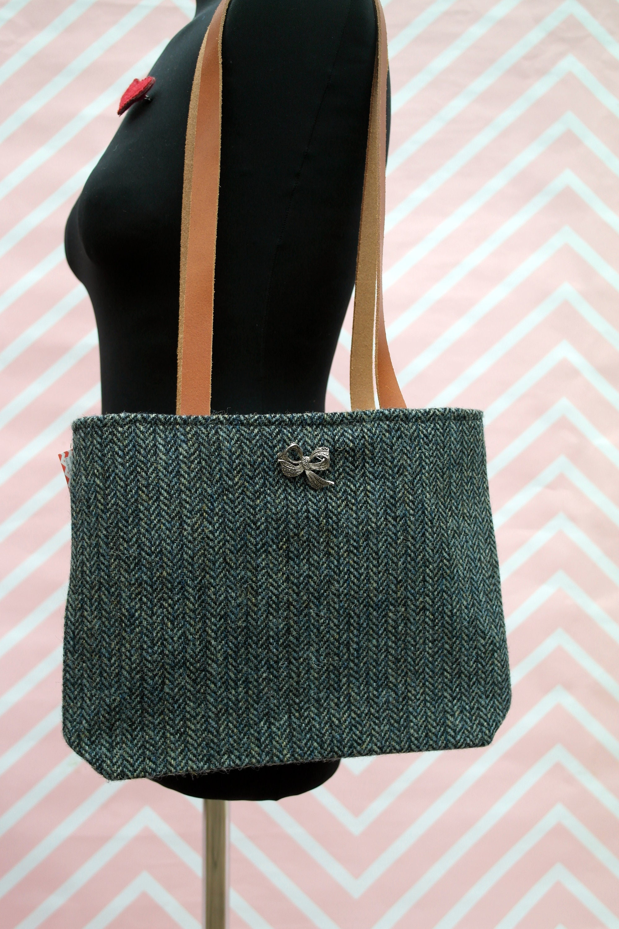 Endora - Grey Herringbone Harris Tweed Tote Bag - Handmade Handbag ...