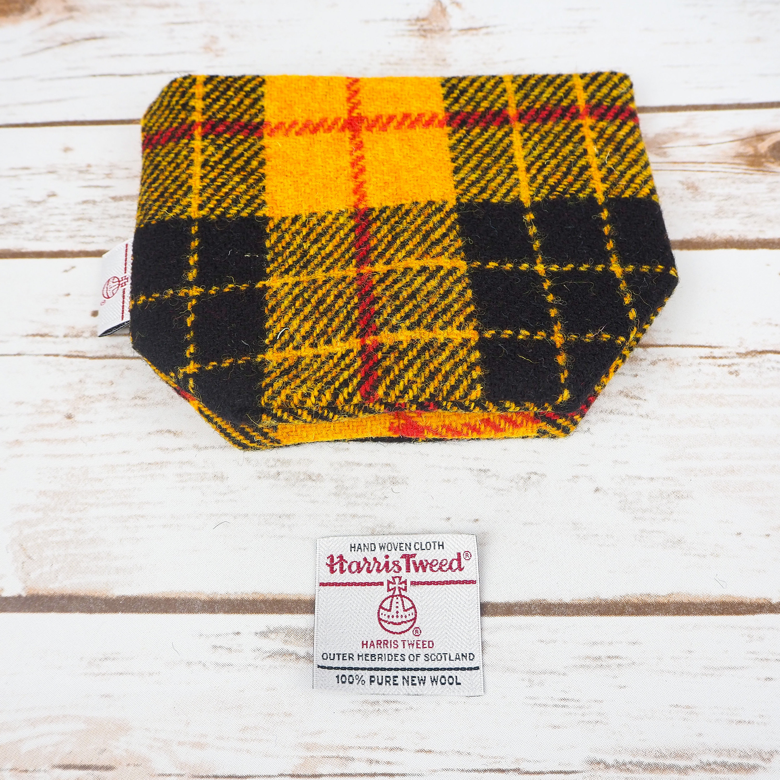 Small Fabric Pot in Yellow & Black Tartan Tartan Harris Tweed