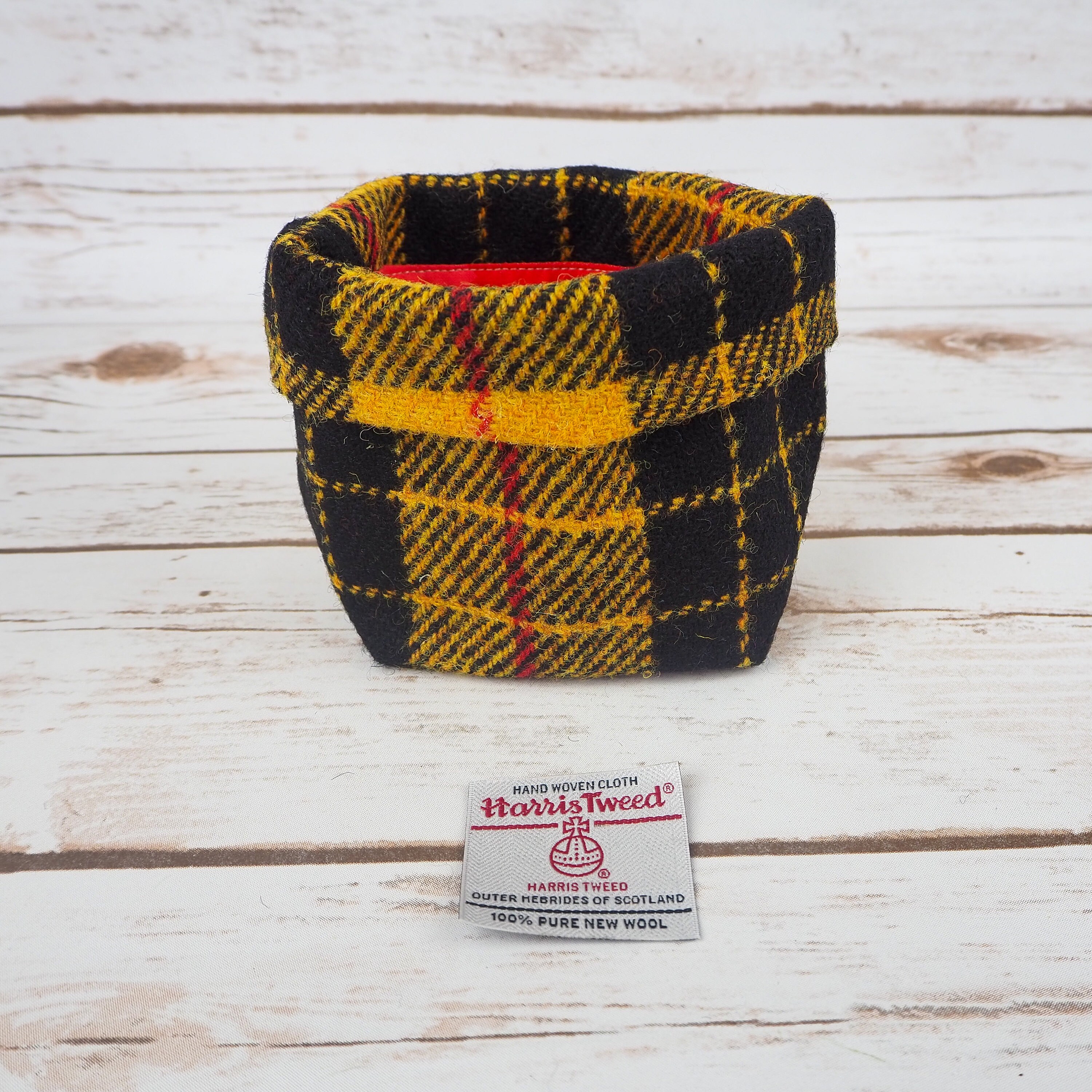 Small Fabric Pot in Yellow & Black Tartan Tartan Harris Tweed