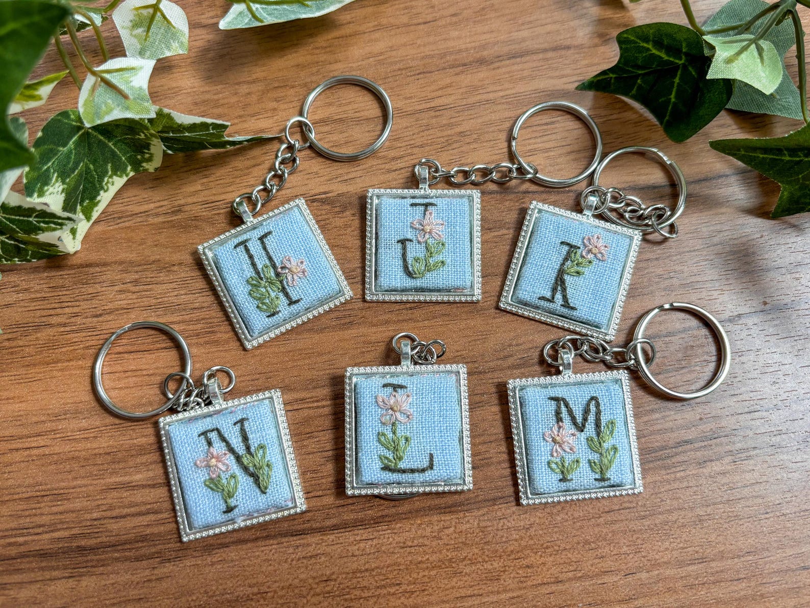 Floral Letter Keychain Bag Charm || Hand Embroidered Initial Fabric ...