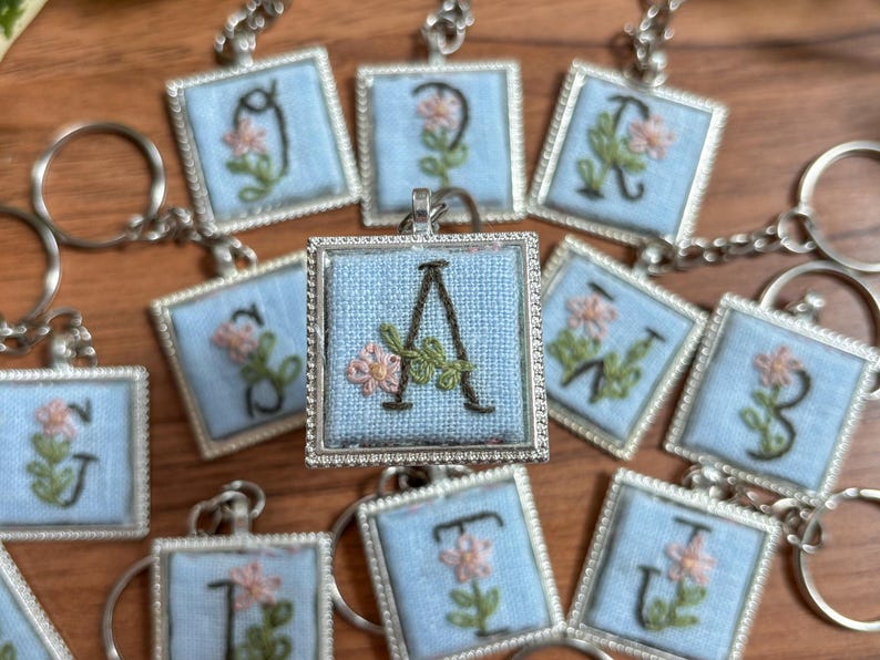 Floral Letter Keychain Bag Charm || Hand Embroidered Initial Fabric ...