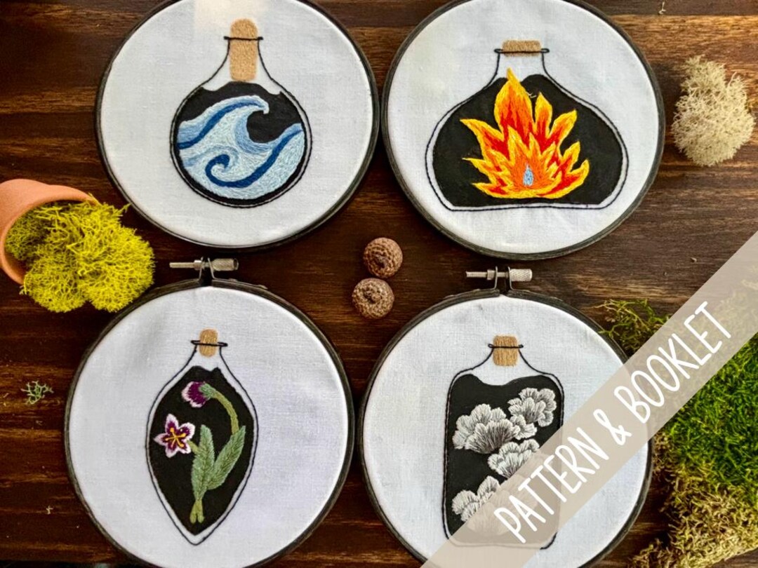 Elemental Magic Embroidery Patterns: Water, Fire, Earth, Air (digital ...
