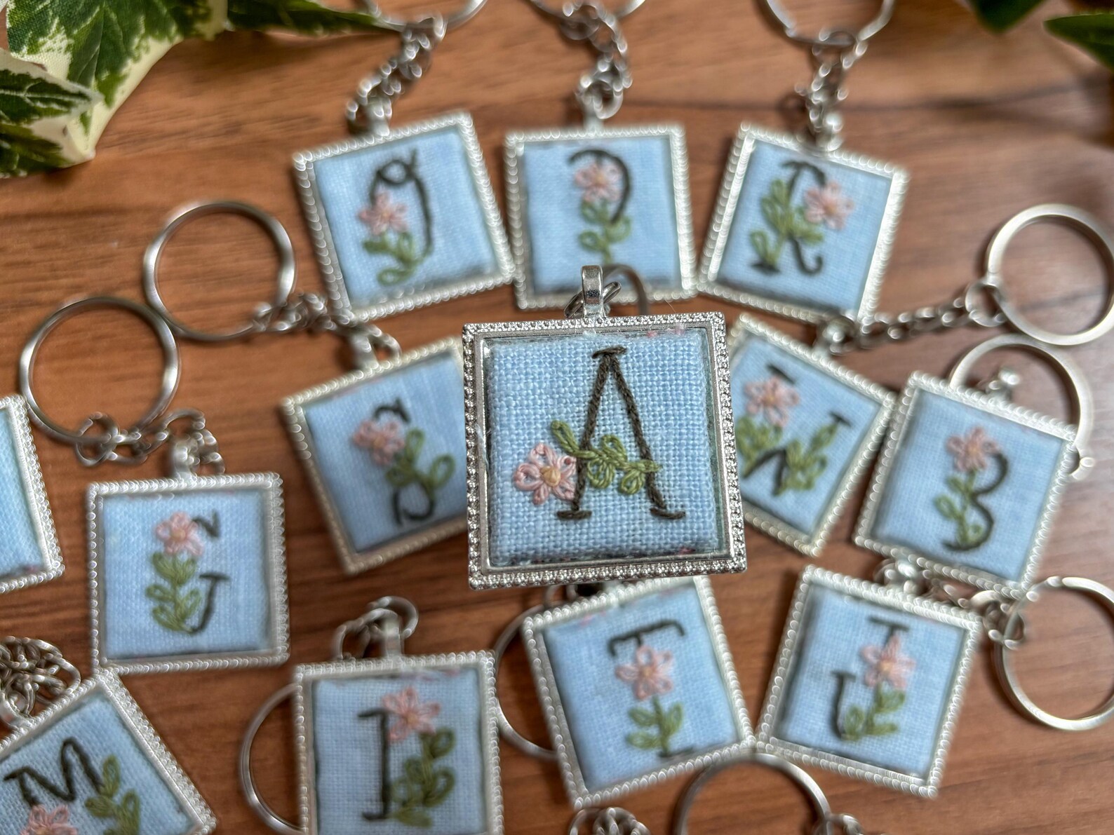Floral Letter Keychain Bag Charm || Hand Embroidered Initial Fabric ...