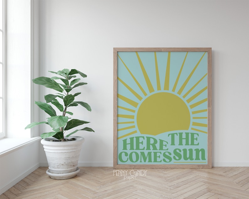 Kids Sun Printable, Here Comes the Sun, Boho Sun Nursery, Fun Kids Wall ...