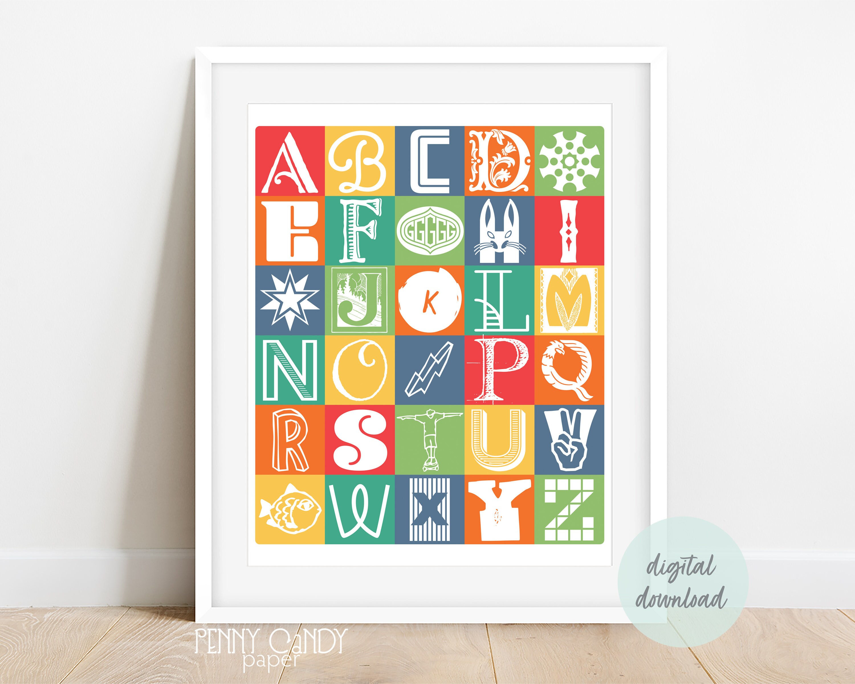 Kids Alphabet Poster, ABC Poster Printable, Colorful Playroom Art, ABC ...