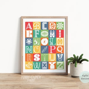 Kids Alphabet Poster, ABC Poster Printable, Colorful Playroom Art, ABC ...