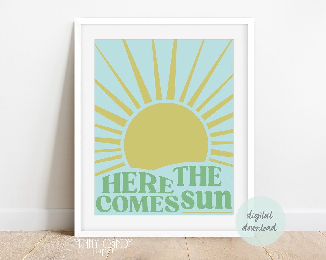 Kids Sun Printable, Here Comes the Sun, Boho Sun Nursery, Fun Kids Wall ...