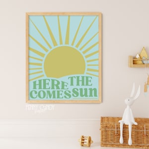 Kids Sun Printable, Here Comes the Sun, Boho Sun Nursery, Fun Kids Wall ...