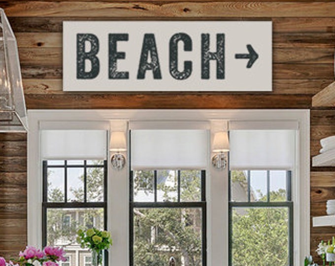 Rustic BEACH Sign With Arrow, Beach House Decor, Rustic Beach Decor ...