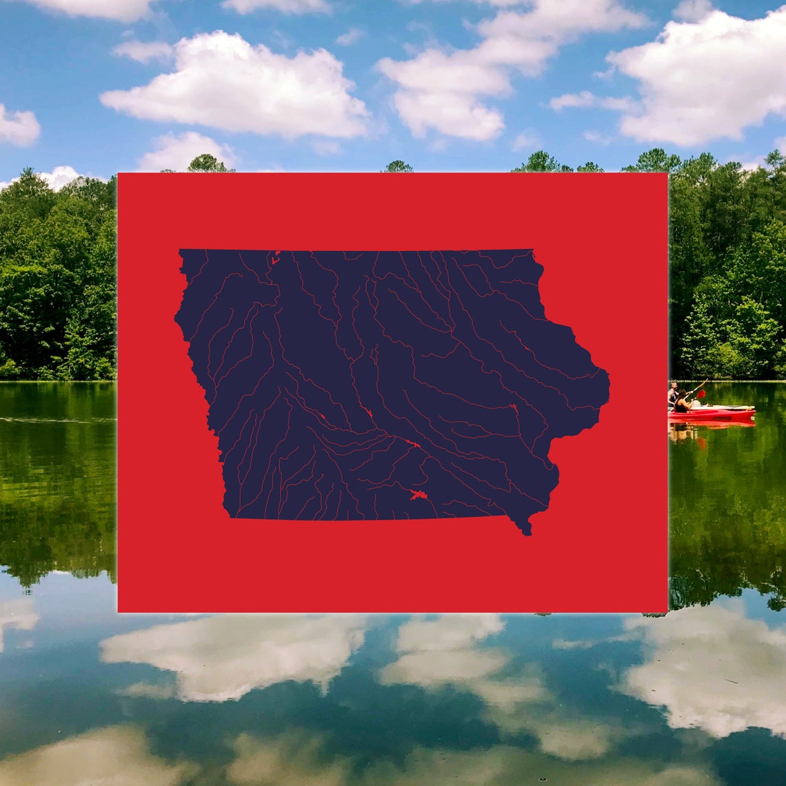 Iowa Map of Rivers and Lakes in Custom Colors and Sizes as a | Etsy