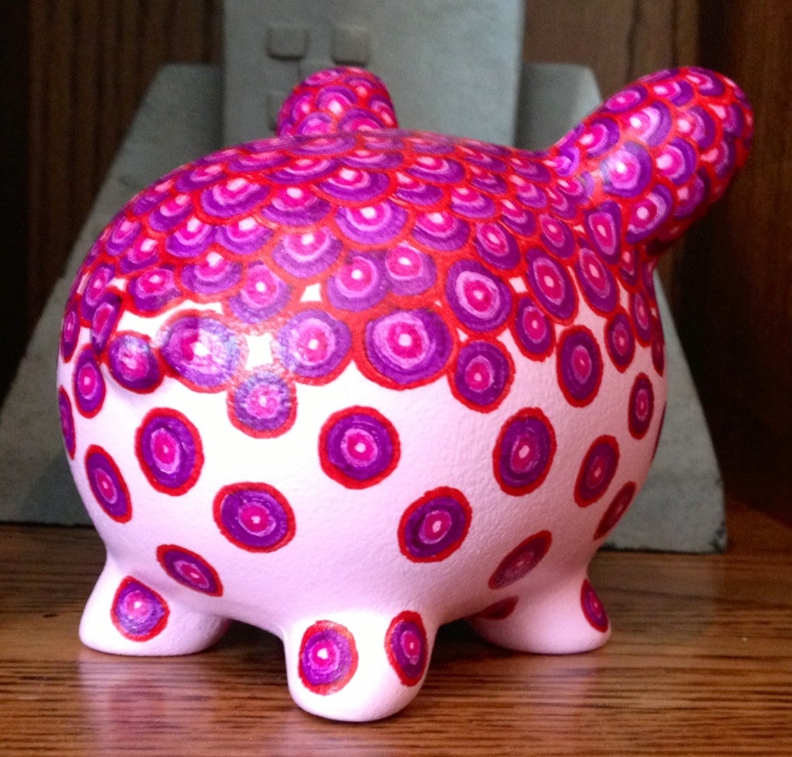 Multi Color Pink Piggy Bank Personalized Custom Falling Polka - Etsy