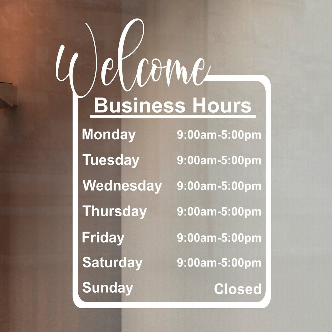 Custom Business Hours Sign, Personalized Storefront Window Decal - Etsy