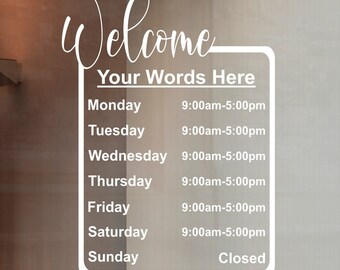 Custom Business Hours Decal Personalized Store Front Sign Open Closed ...