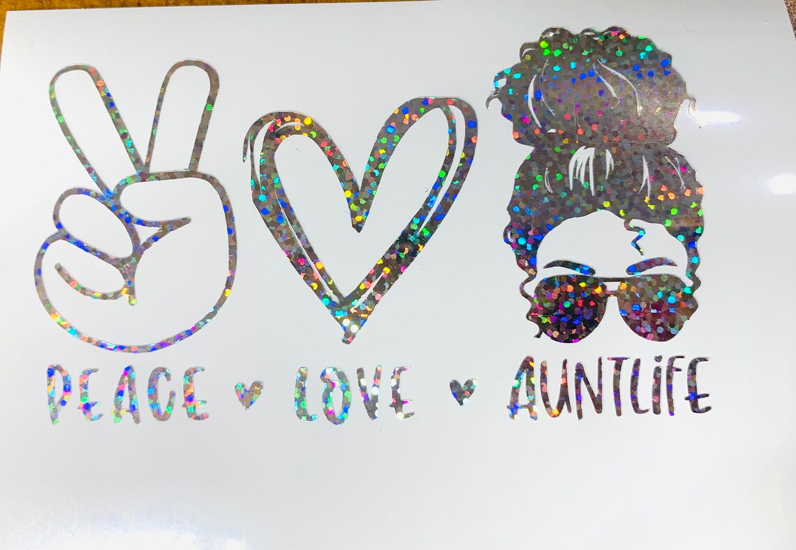 Peace love aunt life curly messy bun car decal sticker | Etsy