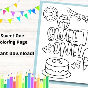 Sweet One Coloring Pages for Kids Birthday Party, First Birthday Party ...