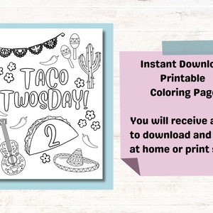 Taco Twosday Coloring Sheet Kids Birthday Party Activity, Fiesta Theme ...
