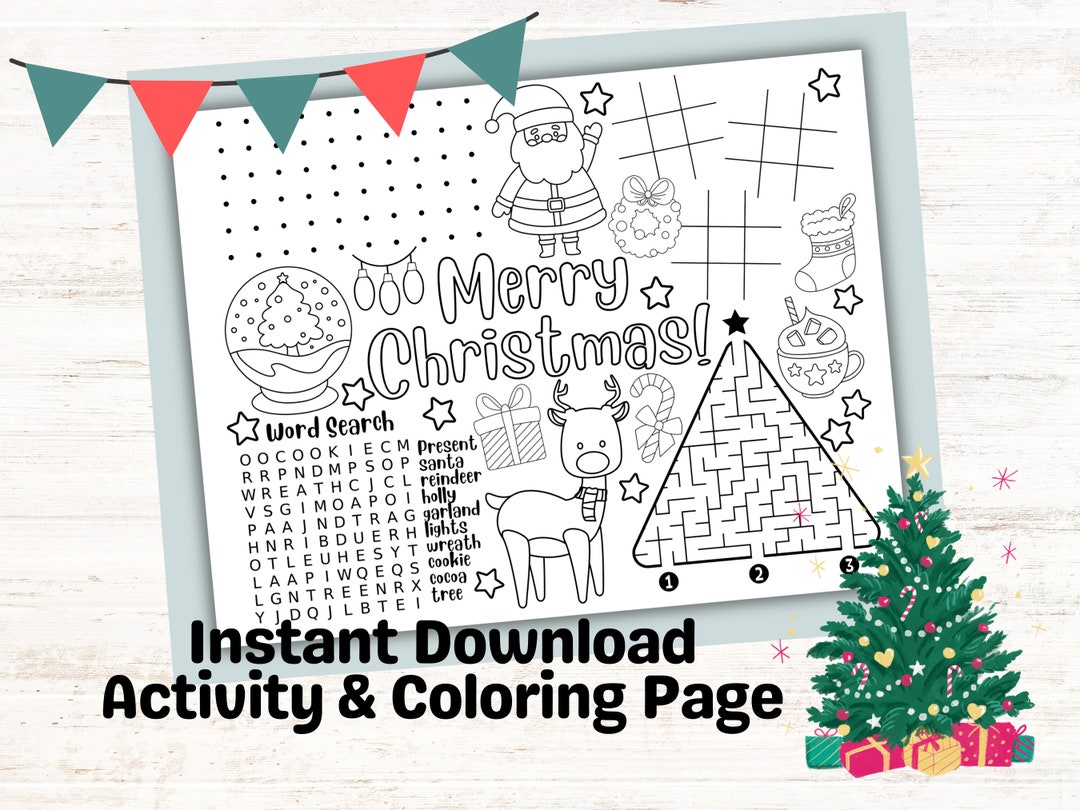 Christmas Coloring and Activity Page for Kids, Holiday Placemat, Kids ...