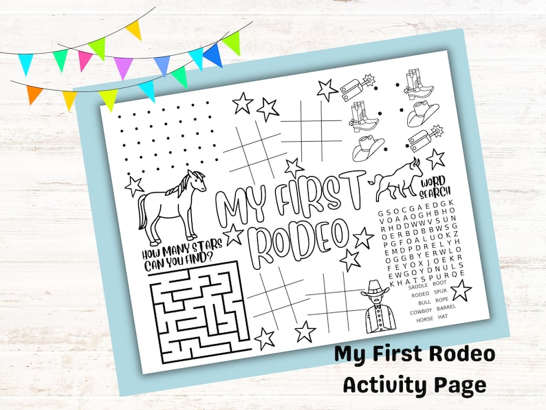 My First Rodeo Coloring Page and Activity Sheet Set for Kids Birthday ...