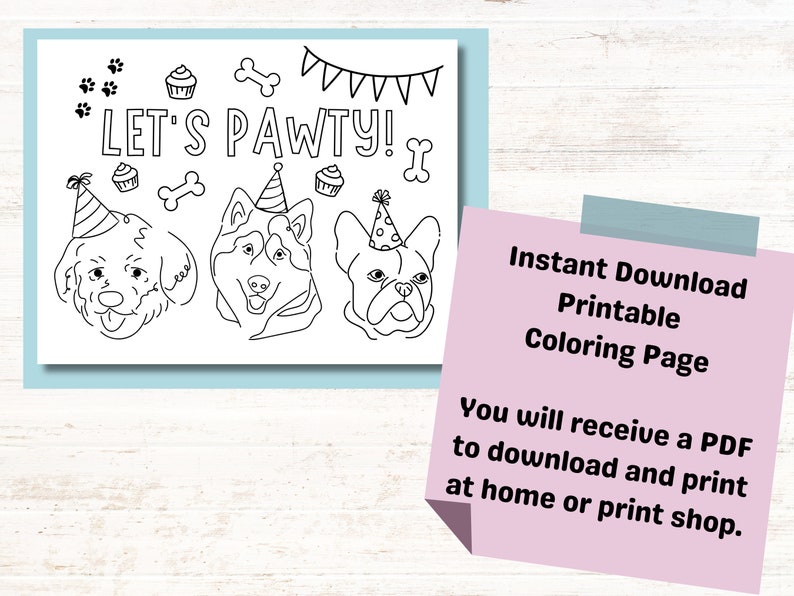 Let's Pawty Coloring Pages for Kids Birthday Party First - Etsy
