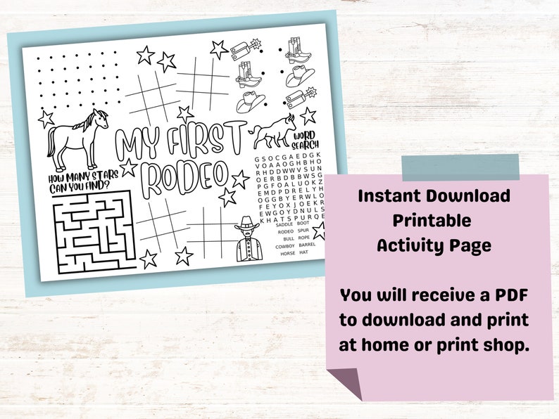 My First Rodeo Activity Pages for Kids Birthday Party, Cowboy Birthday ...
