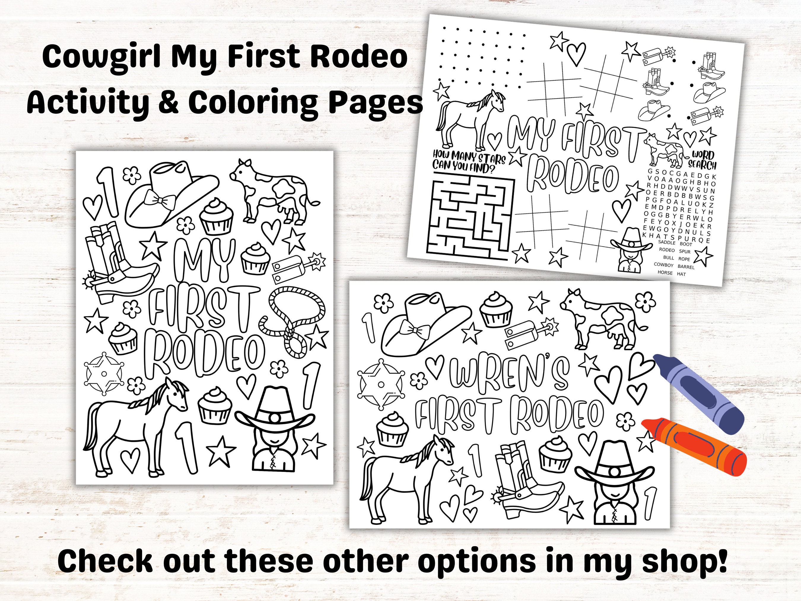 Custom My First Rodeo COWGIRL Coloring Page for Kids Birthday Party ...