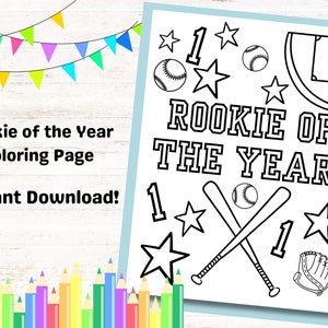 Rookie of the Year Coloring Page for Kids Birthday Party, Baseball ...