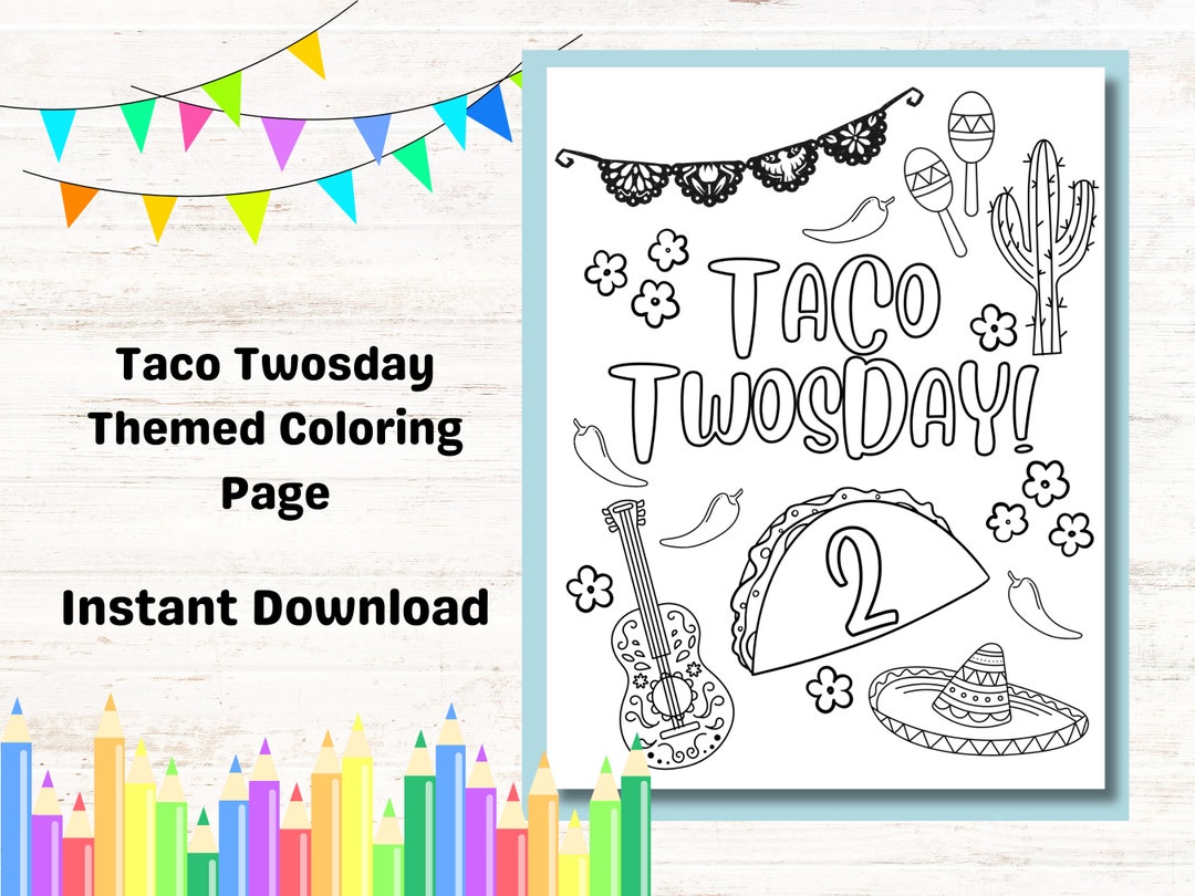Taco Twosday Coloring Sheet Kids Birthday Party Activity, Fiesta Theme ...