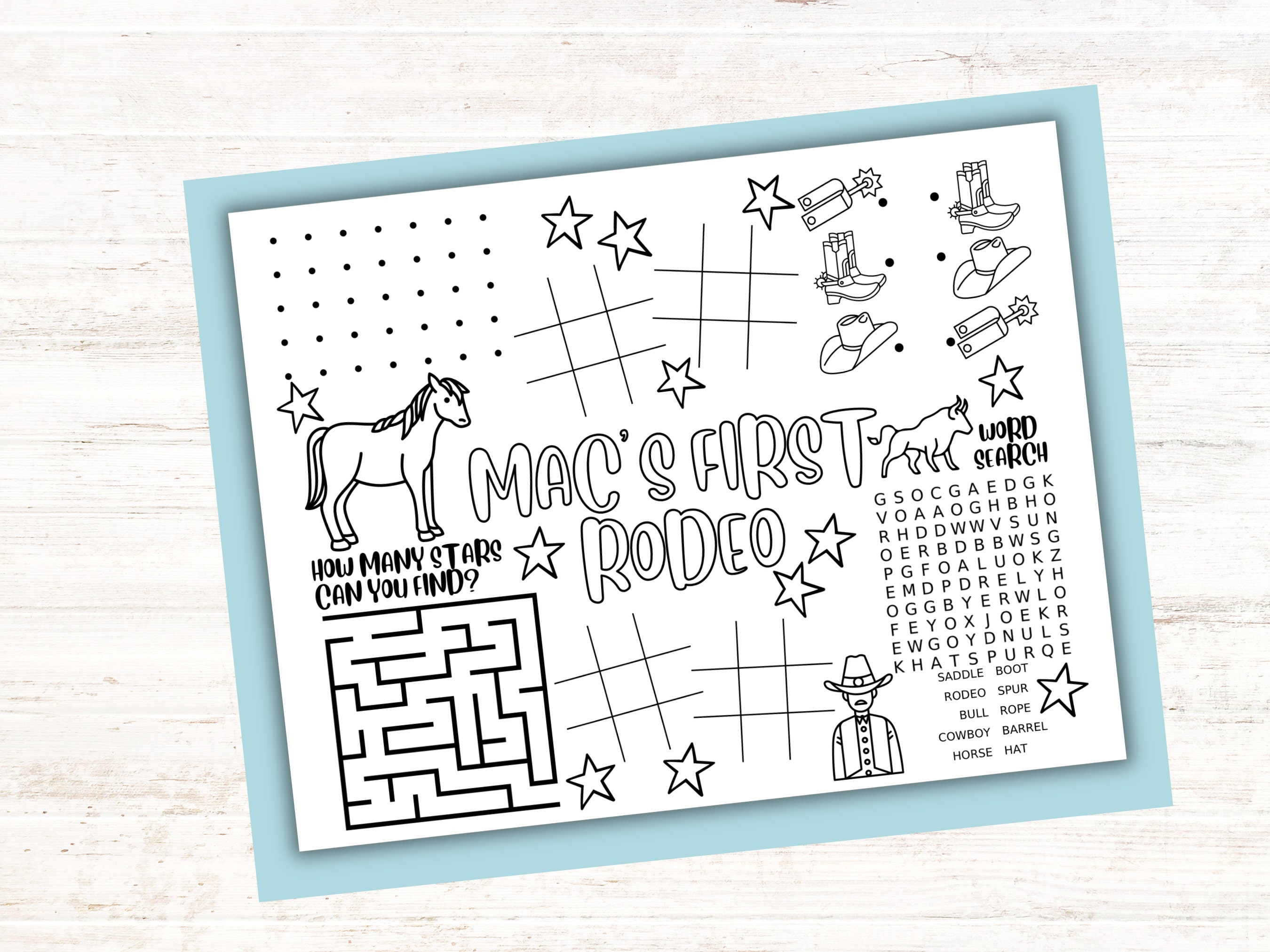 Custom My First Rodeo Activity Page for Kids Birthday Party ...