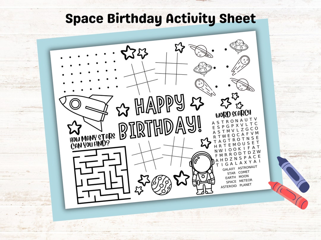 Space Birthday Activity Page for Kids Birthday Party, Space Birthday ...