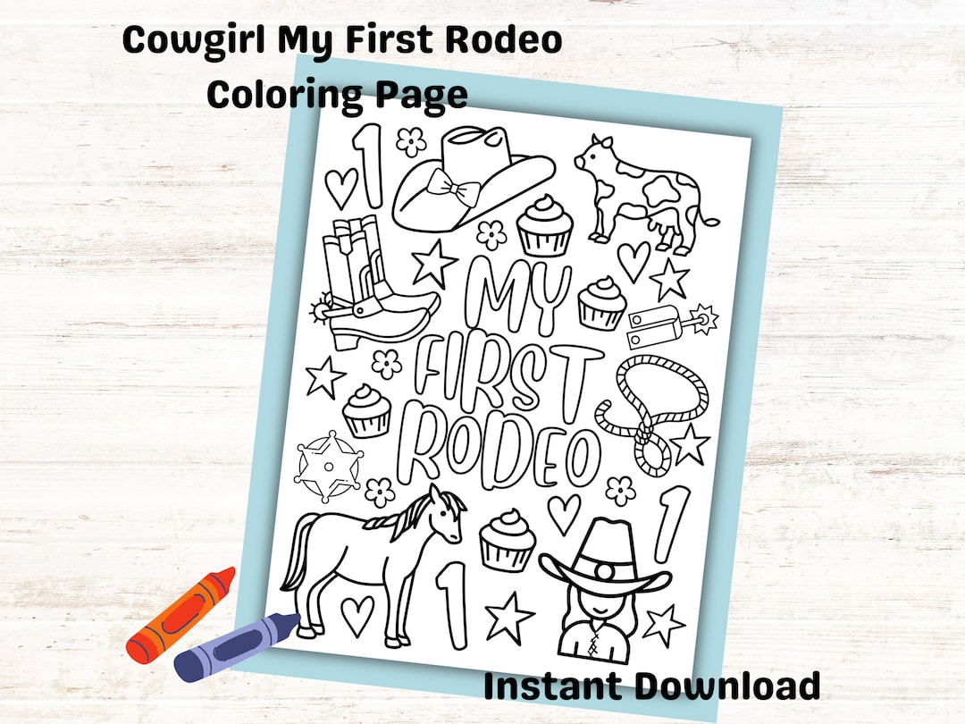 My First Rodeo COWGIRL Coloring Page for Kids Birthday Party, Cowboy ...
