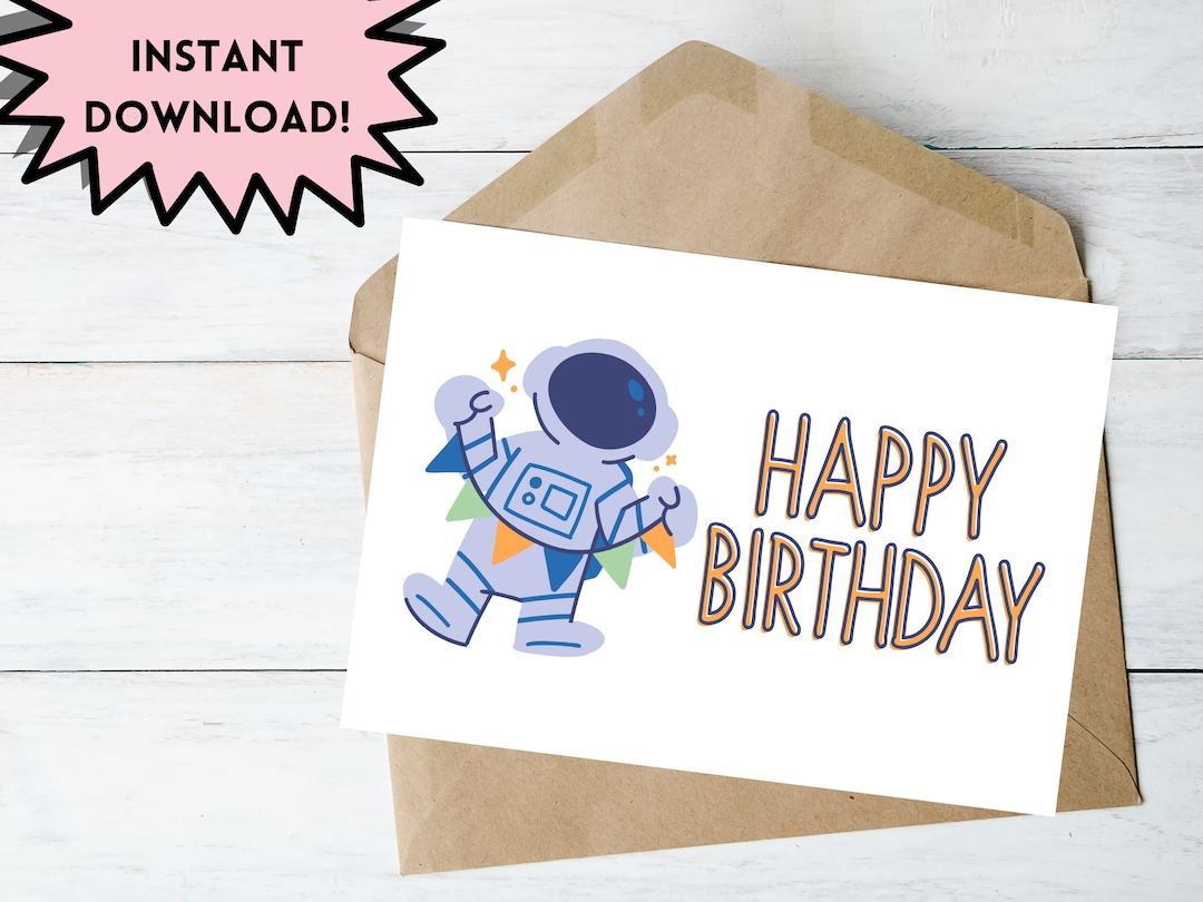 Astronaut Birthday Card Printable Happy Birthday Card - Etsy