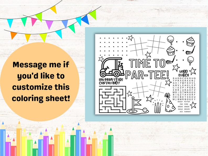Time to Par-tee Activity Page for Kids Birthday Party Golf - Etsy