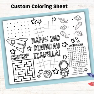 Space Birthday Activity Page for Kids Birthday Party, Space Birthday ...