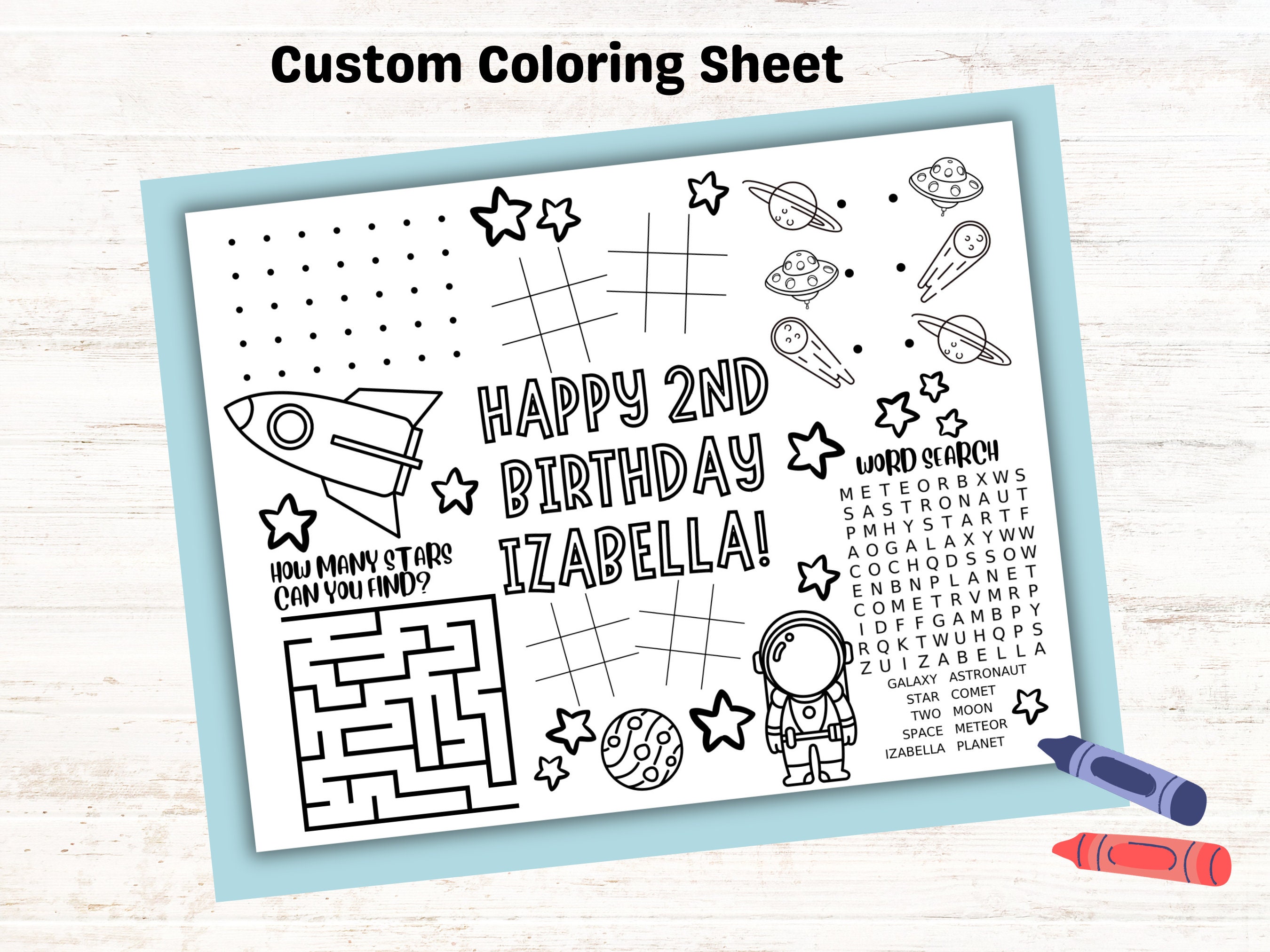 Space Birthday Activity Page for Kids Birthday Party, Space Birthday ...