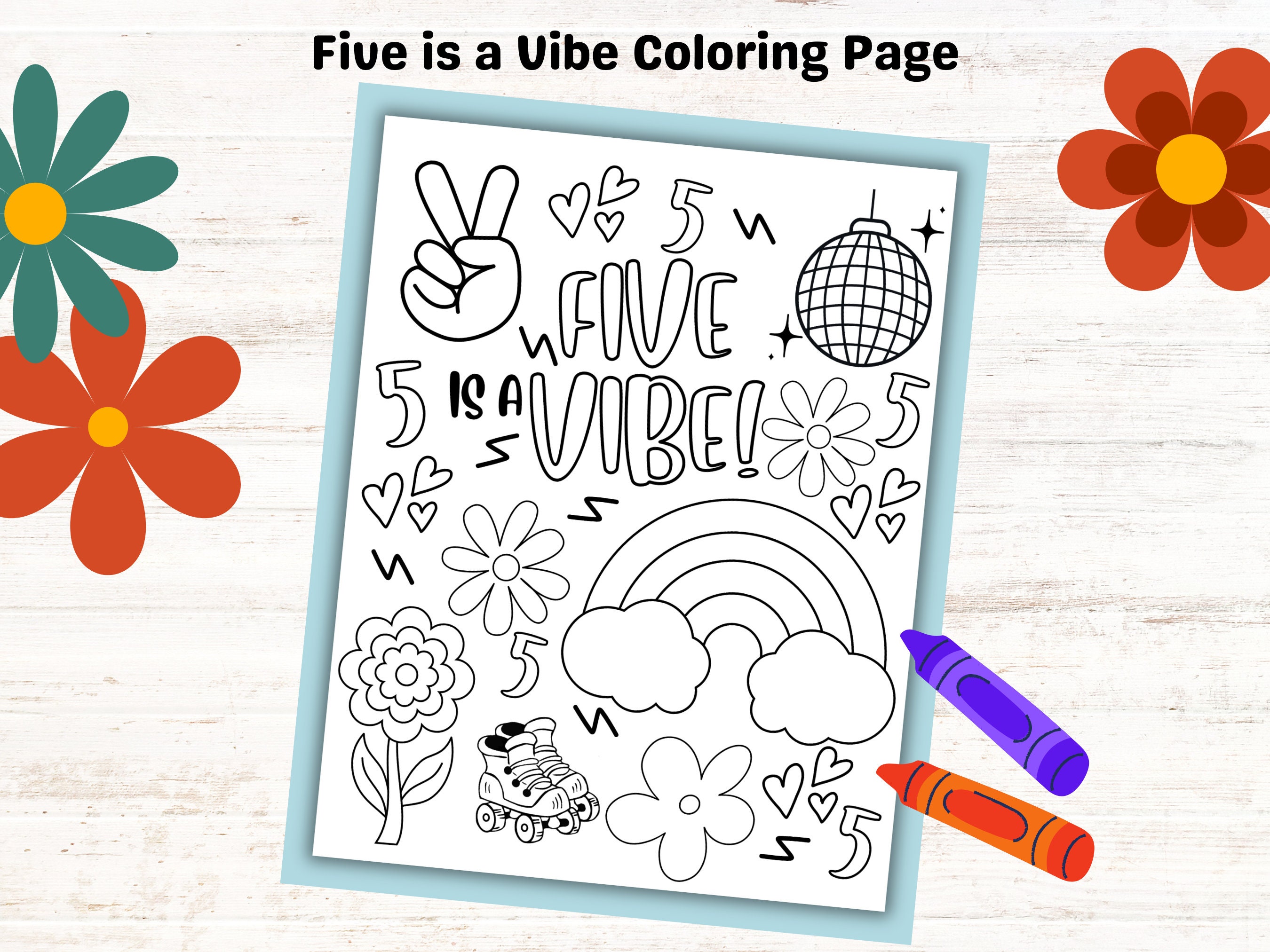 Five is a Vibe Coloring Sheet Kids Birthday Party Activity, Groovy ...
