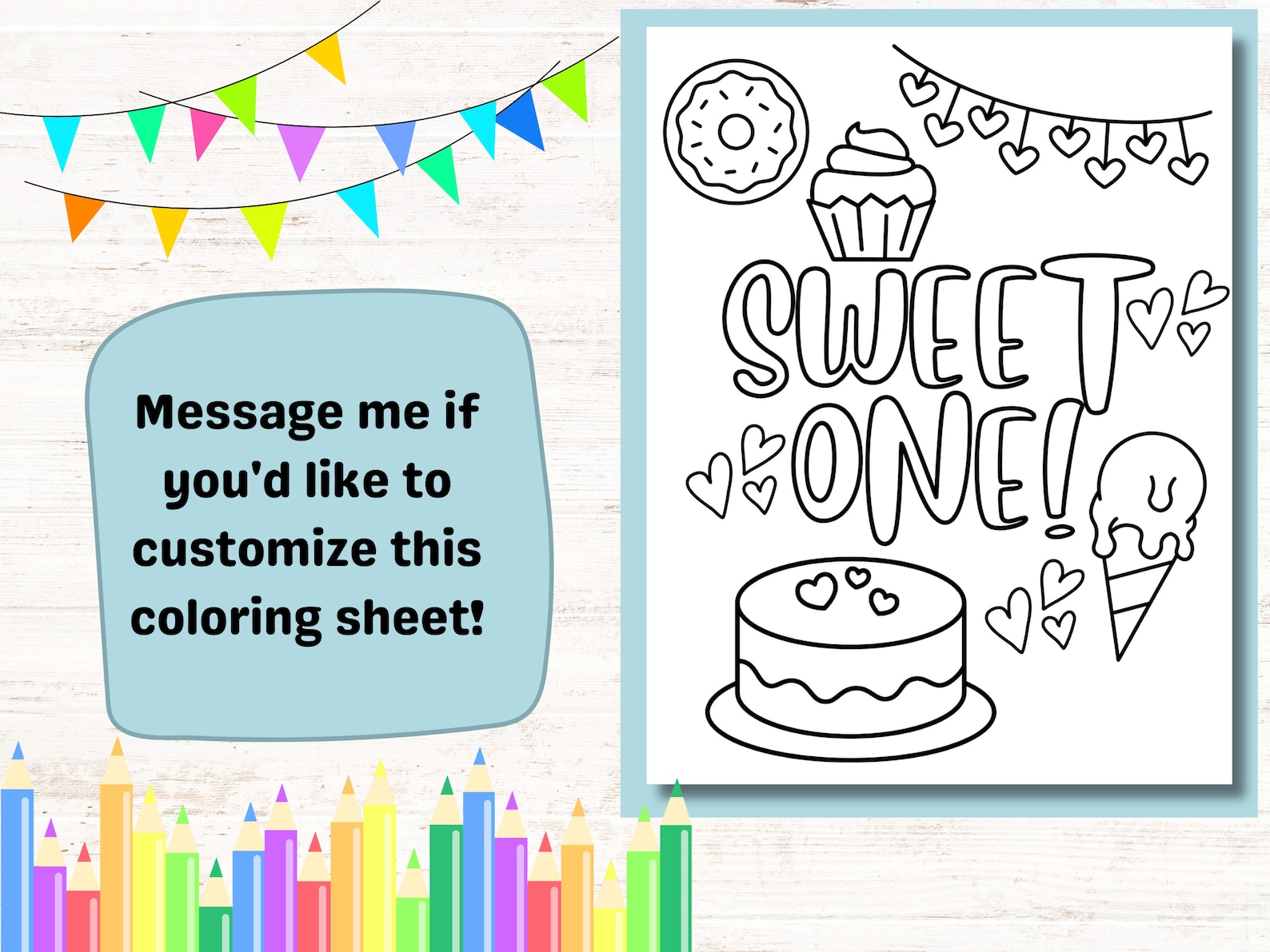 Sweet One Coloring Pages for Kids Birthday Party, First Birthday Party ...