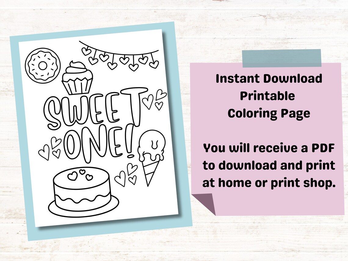 Sweet One Coloring Pages for Kids Birthday Party, First Birthday Party ...