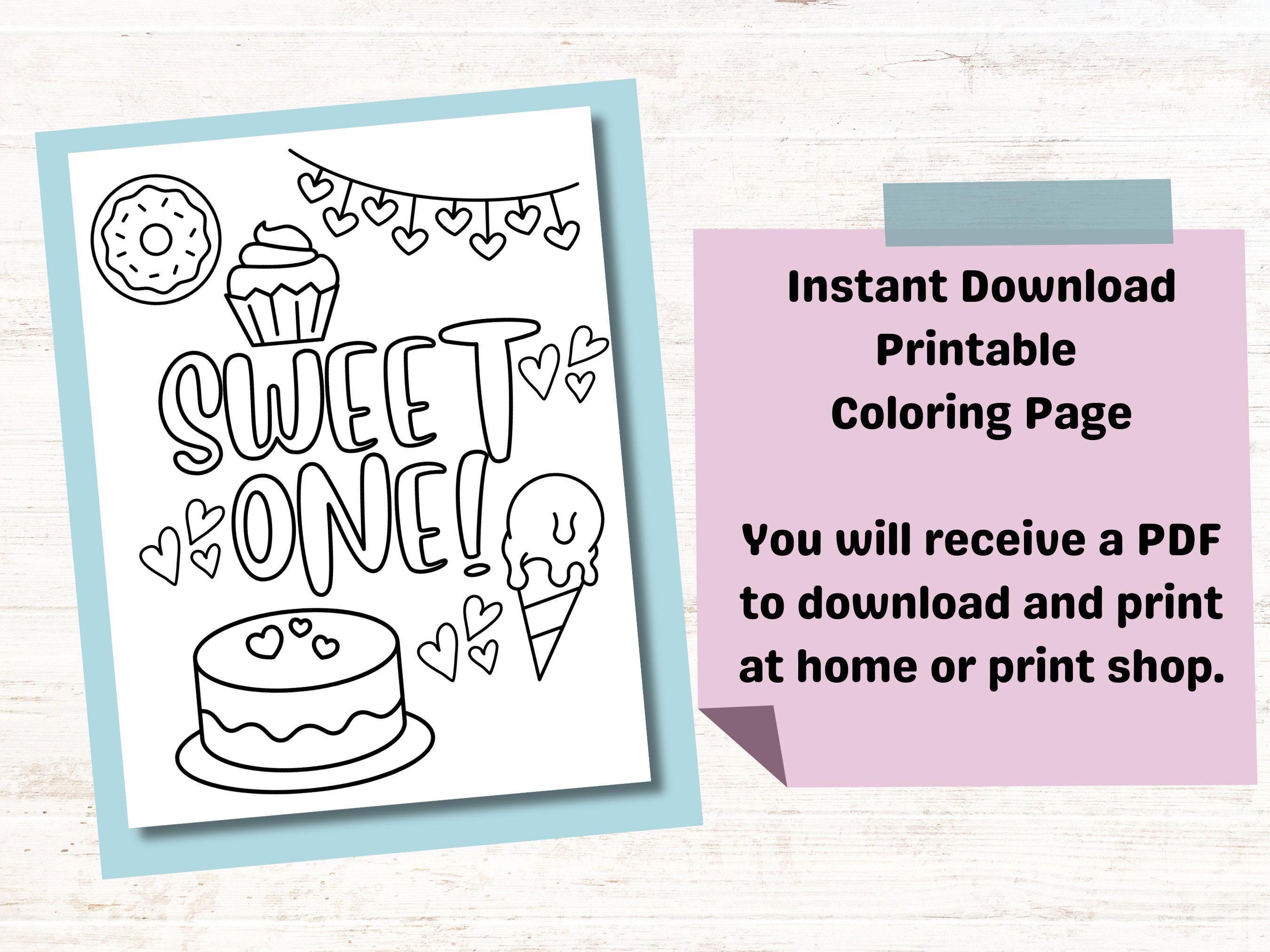 Sweet One Coloring Pages for Kids Birthday Party, First Birthday Party ...