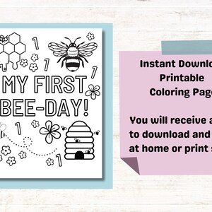 My First Bee Day Coloring Pages for Kids Birthday Party, Bee Birthday ...