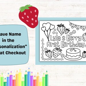 Custom My Berry First Birthday Coloring Page for Kids Birthday Party ...