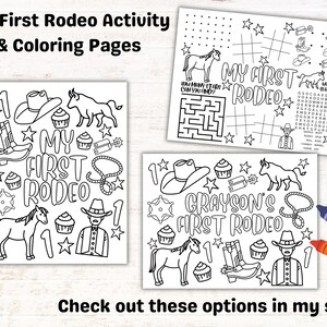 Custom My First Rodeo Coloring Pages for Kids Birthday Party ...