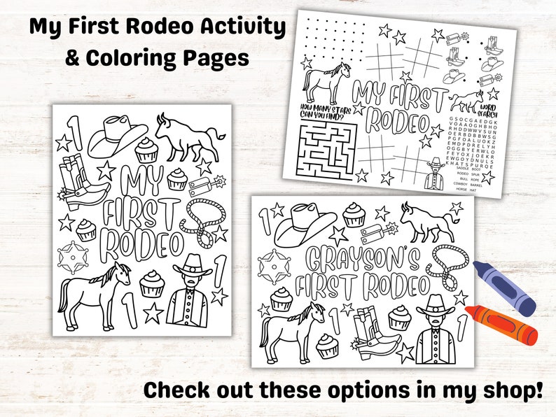 Custom My First Rodeo Coloring Pages for Kids Birthday Party ...
