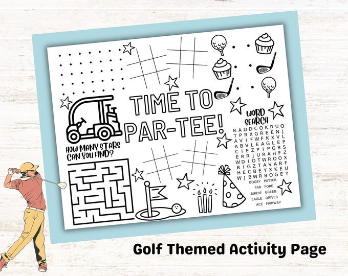 Time to Par-tee Activity Page for Kids Birthday Party, Golf Birthday ...