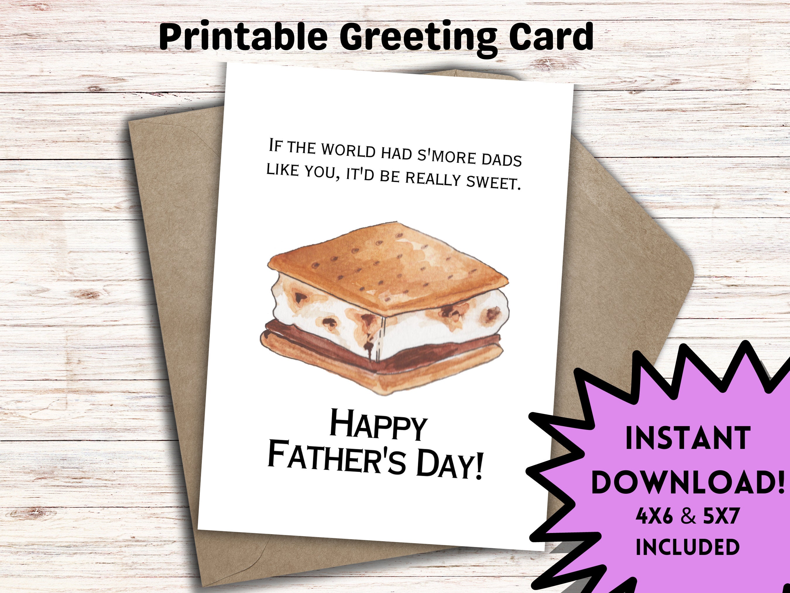 Father's Day Card Printable Pun Card Fathers Day Smore Funny Card for Dad Last Minute Card Kids ...