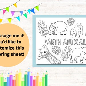 Party Animal Coloring Pages for Kids Birthday Party, First Second Third ...