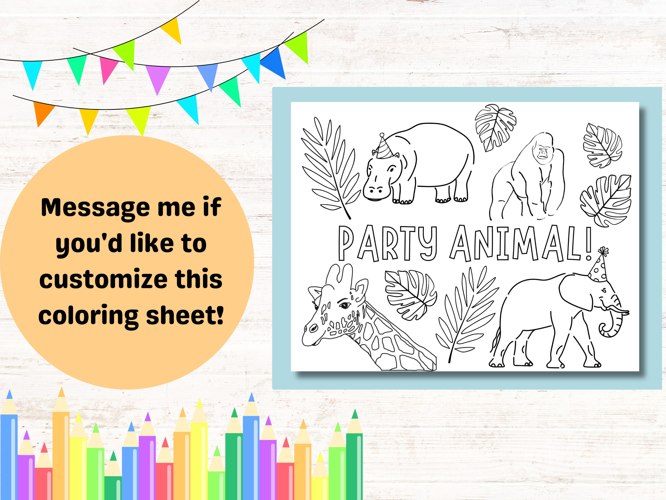 Party Animal Coloring Pages for Kids Birthday Party, First Second Third ...