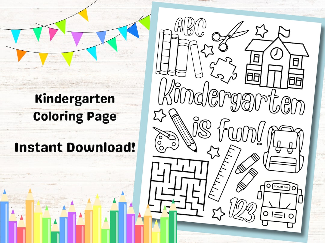 Kindergarten Coloring Page for Kids First Day of School - Etsy
