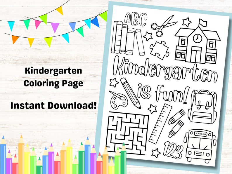 Kindergarten Coloring Page for Kids First Day of School - Etsy